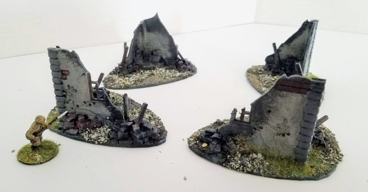 Wargaming Rubble 4 x Corner Building Ruins Terrain Scenery 28mm 3d Pri ...