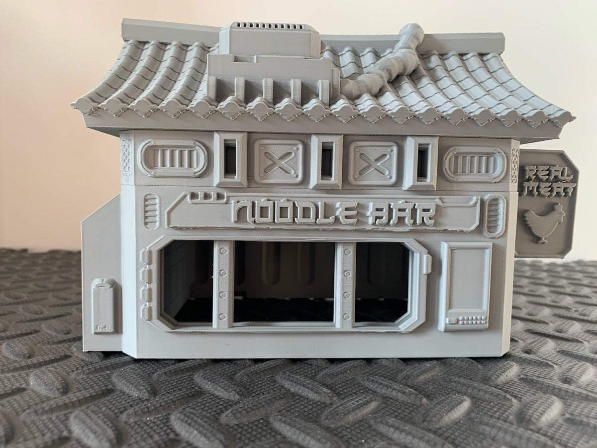 Futuristic Japanese Noodle Bar Ramen Sci-Fi 28mm 3D Printed in Grey Su ...