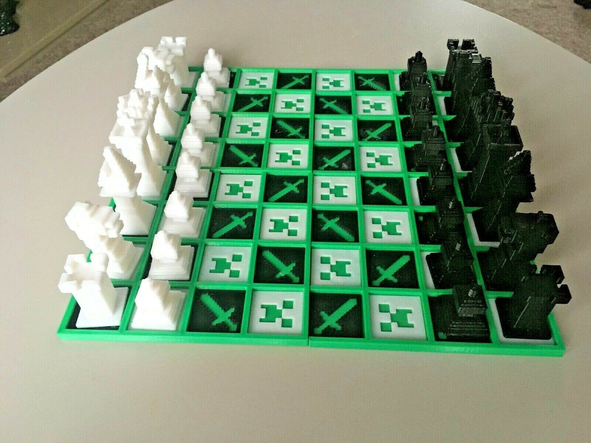 3D Printed Chess Set Minechess Minecraft Style Chess Pieces Only ...